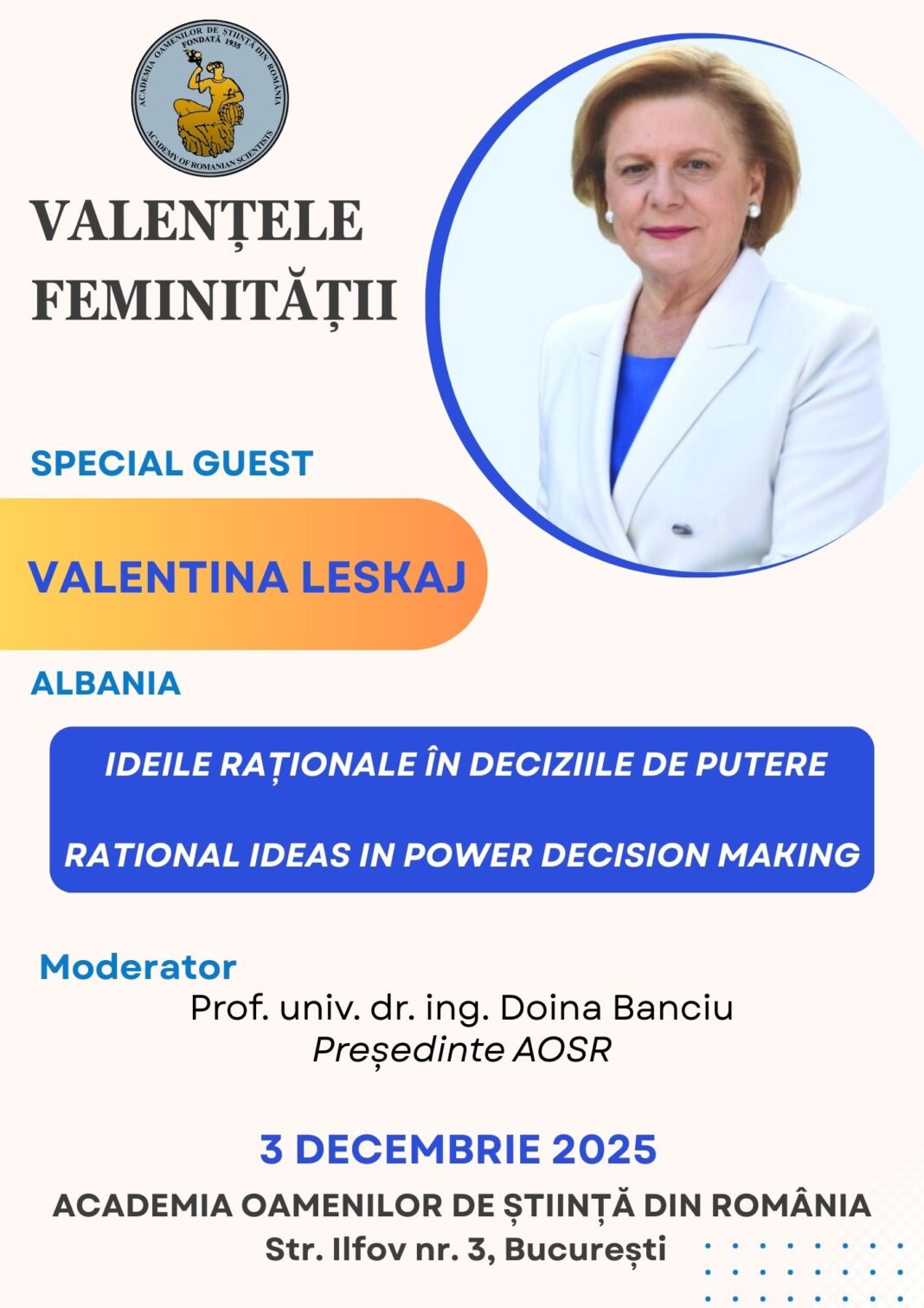 Dna. Valentina Leskaj @ Valențele feminității - Academia Oamenilor de ...